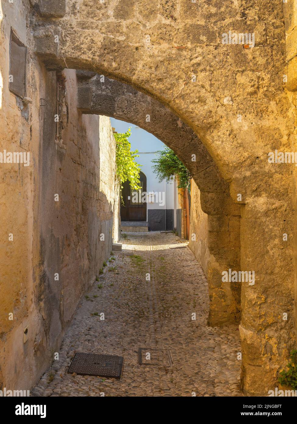 Stone streets of the historic center of the city of Rhodes, Greece ...