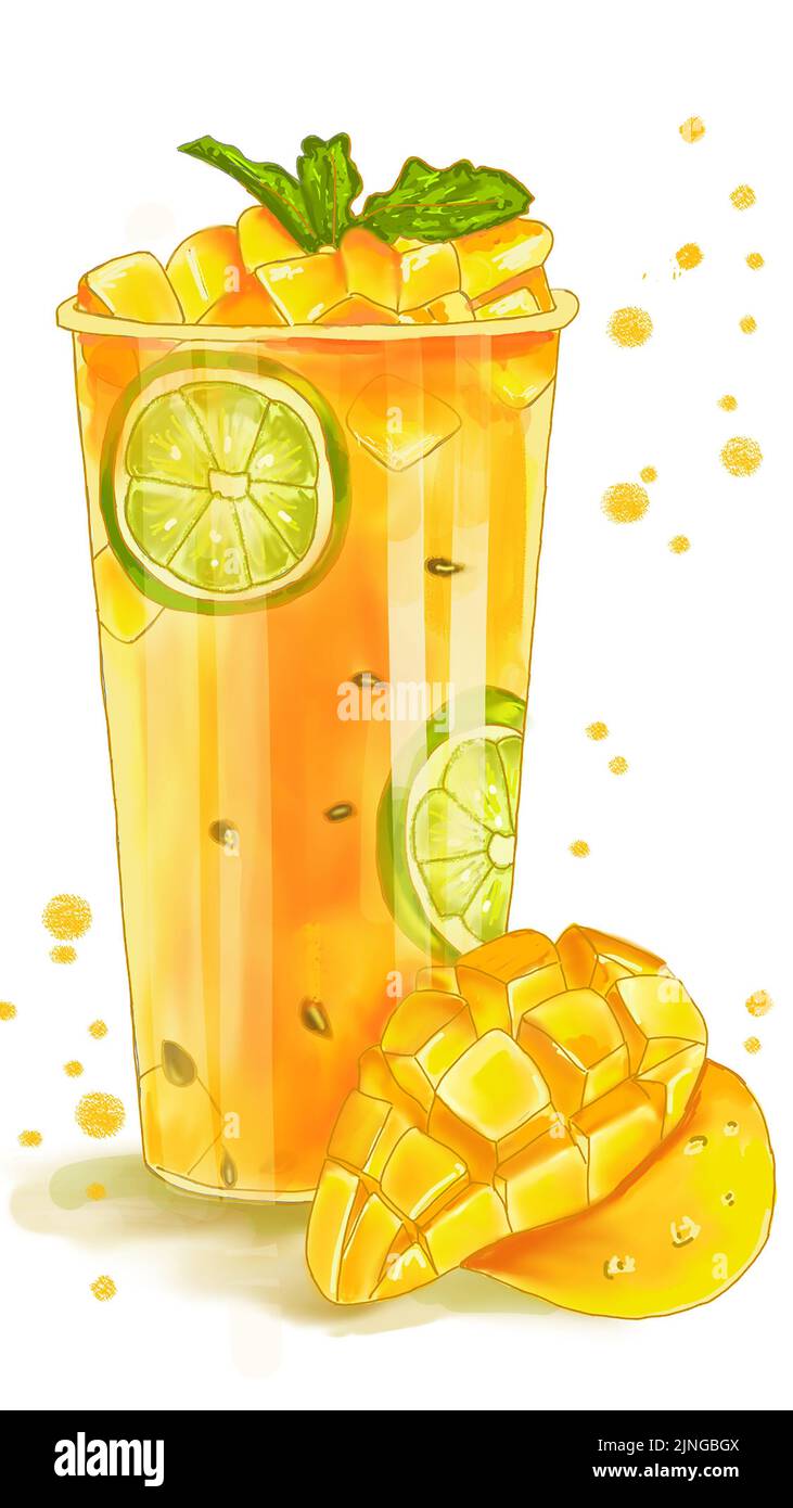 Mango cocktail with lime and mint isolated on white background Stock ...