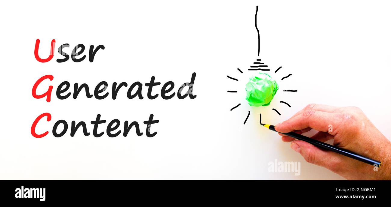 UGC user generated content symbol. Concept words UGC user generated content on a beautiful white ...