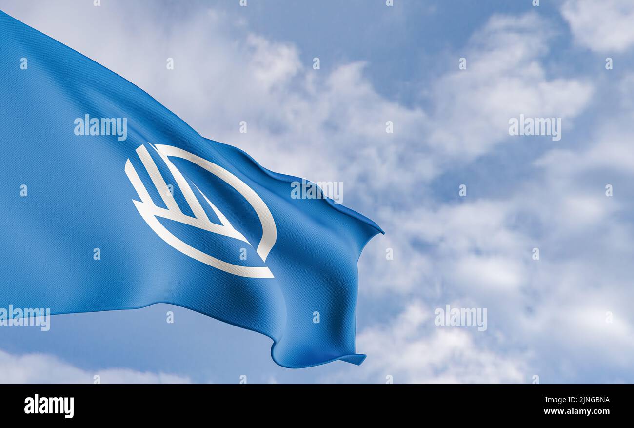 Organization flag Nordic Council on the background of clouds, fabric ...