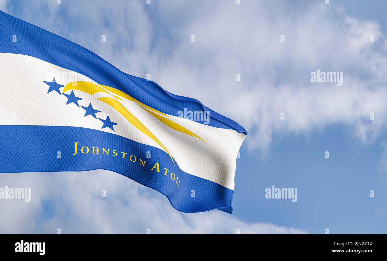 National flag Johnston Atoll on the background of clouds, fabric flag ...