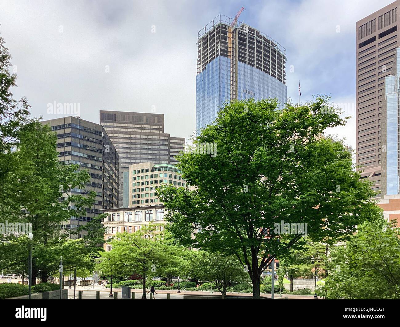Boston Cityscape Skyline Panorama and the Rose Kennedy Greenway in ...