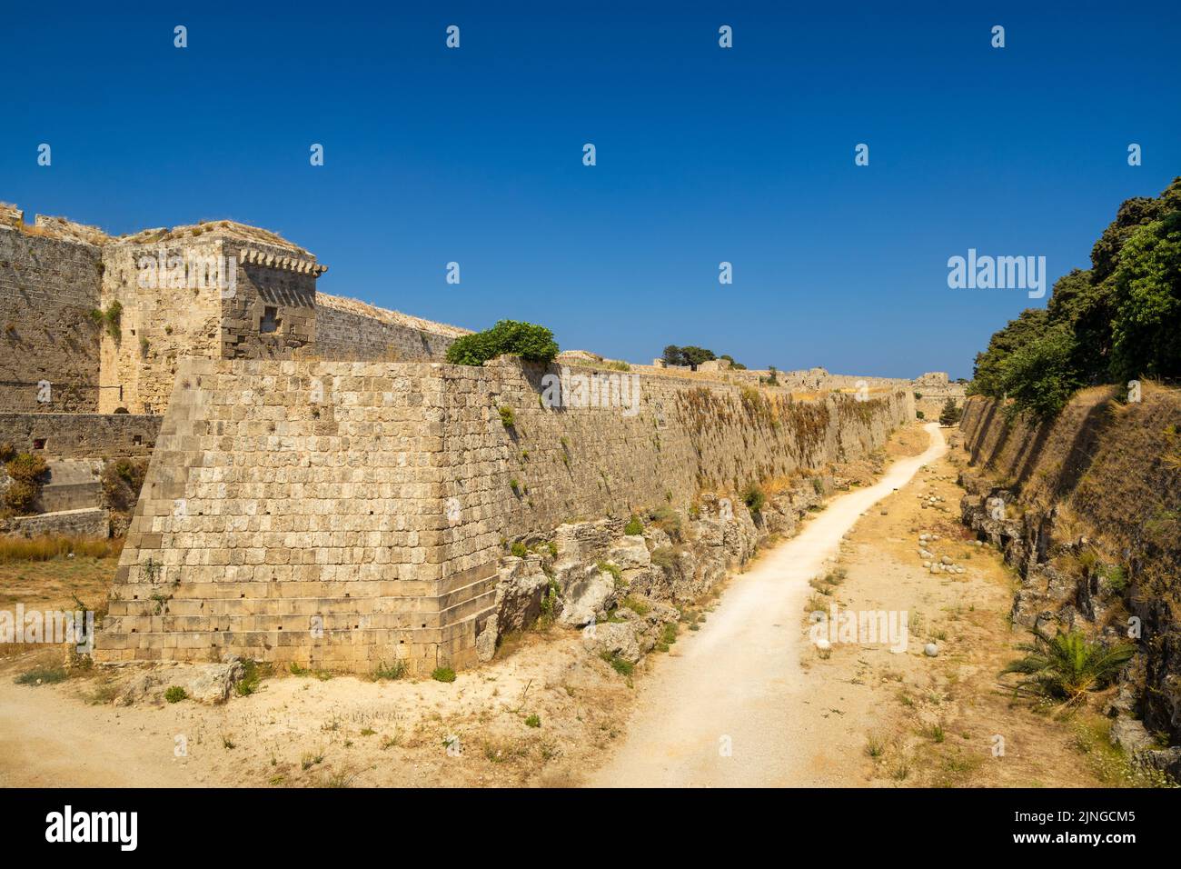 City walls of Rhodes town, Greece, Europe Stock Photo - Alamy