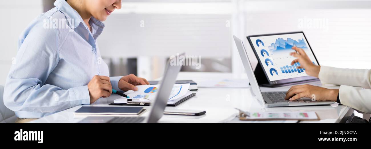 Analyst Woman Looking At Business Data Analytics Dashboard Stock Photo ...