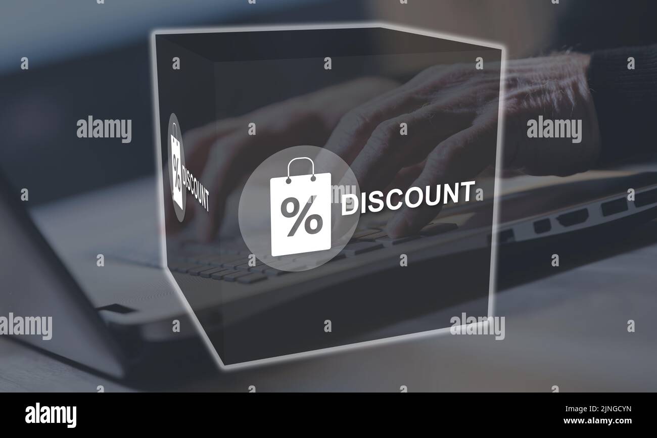 Discount concept illustrated by a picture on background Stock Photo - Alamy