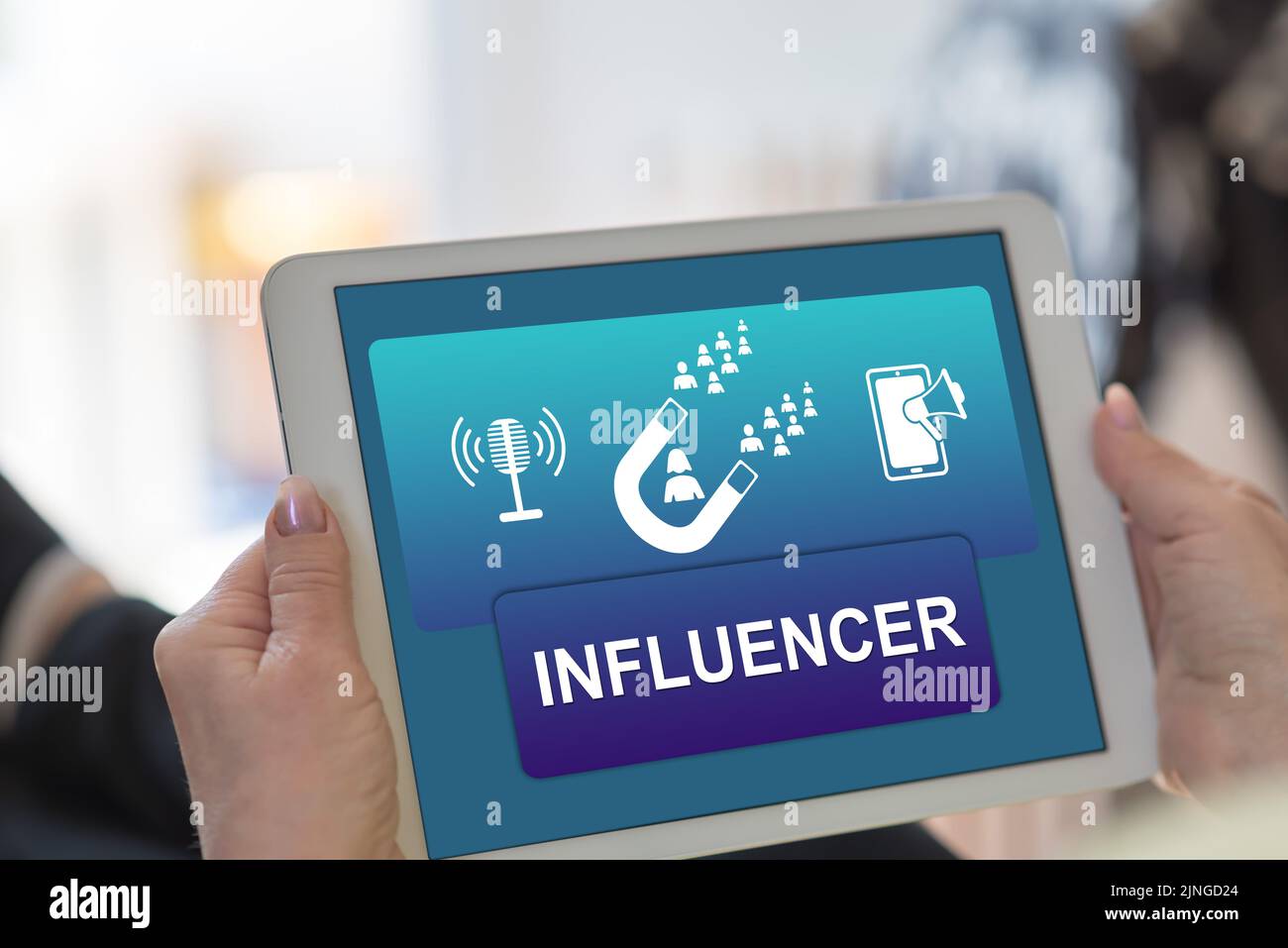 Tablet screen displaying an influencer concept Stock Photo - Alamy