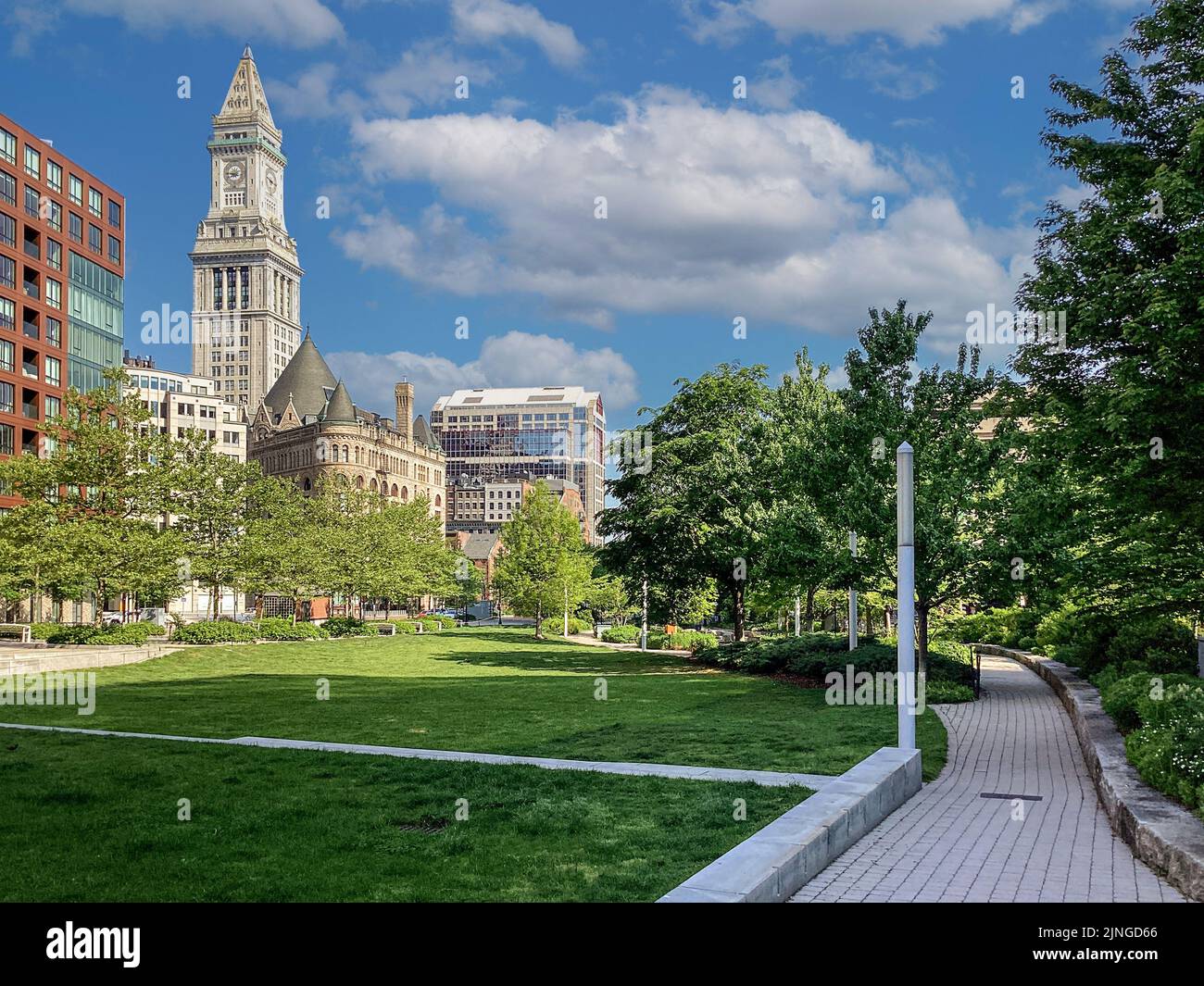 Boston Cityscape Skyline Panorama and the Rose Kennedy Greenway in ...