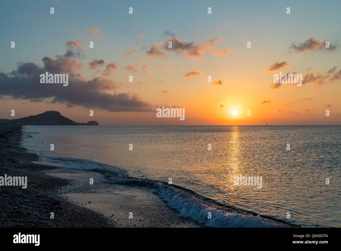 Afandou sea beach in Rhodes at sunrise of sunny summer day, Greece ...