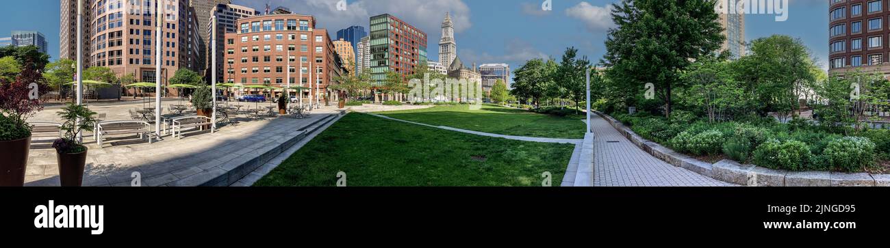 Boston Cityscape Skyline Panorama and the Rose Kennedy Greenway in ...