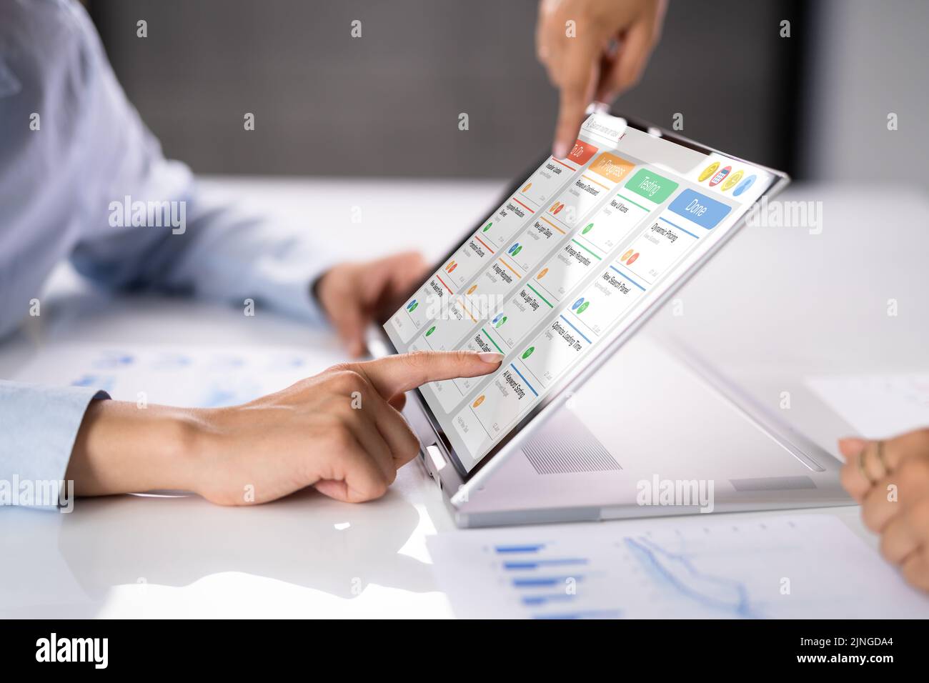 Kanban Project Schedule Management Software App On Laptop Stock Photo ...