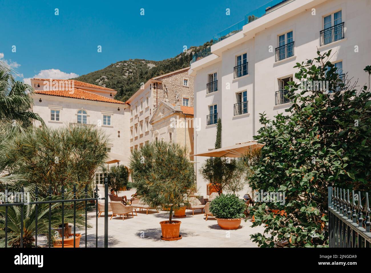 Historic city of Perast at Bay of Kotor in summer, Montenegro. Scenic ...