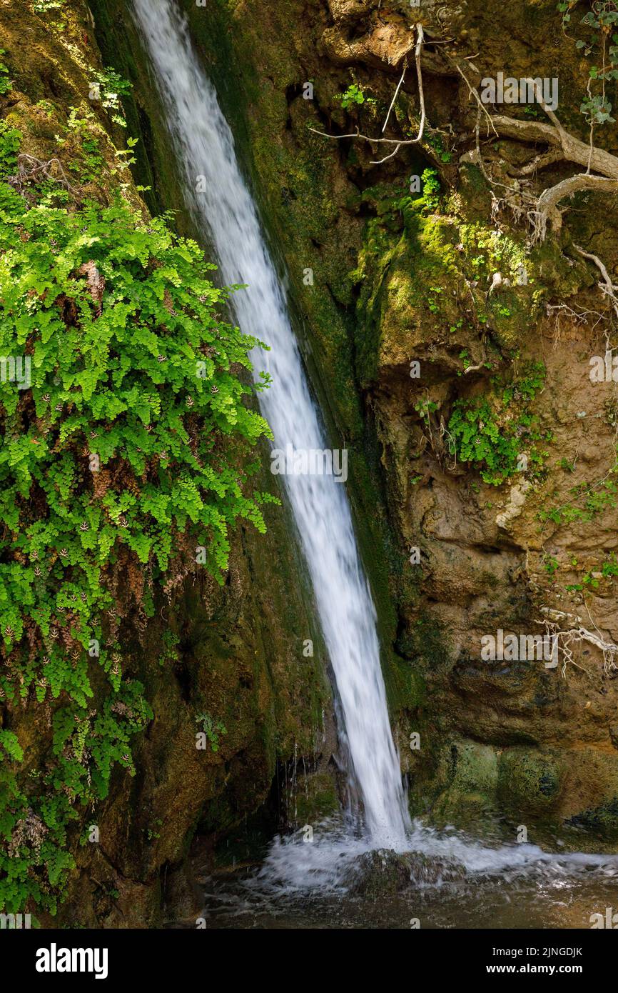 Waterfall in The Valley of Butterflies. The Petaloudes valley nature ...