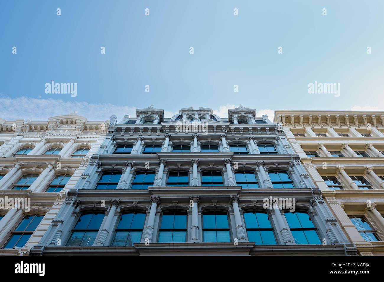A low angle shot of the Cast Iron buildings in SoHo, New York City ...