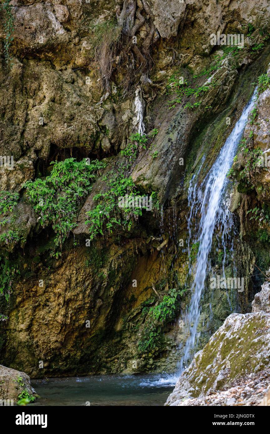 Waterfall in The Valley of Butterflies. The Petaloudes valley nature ...