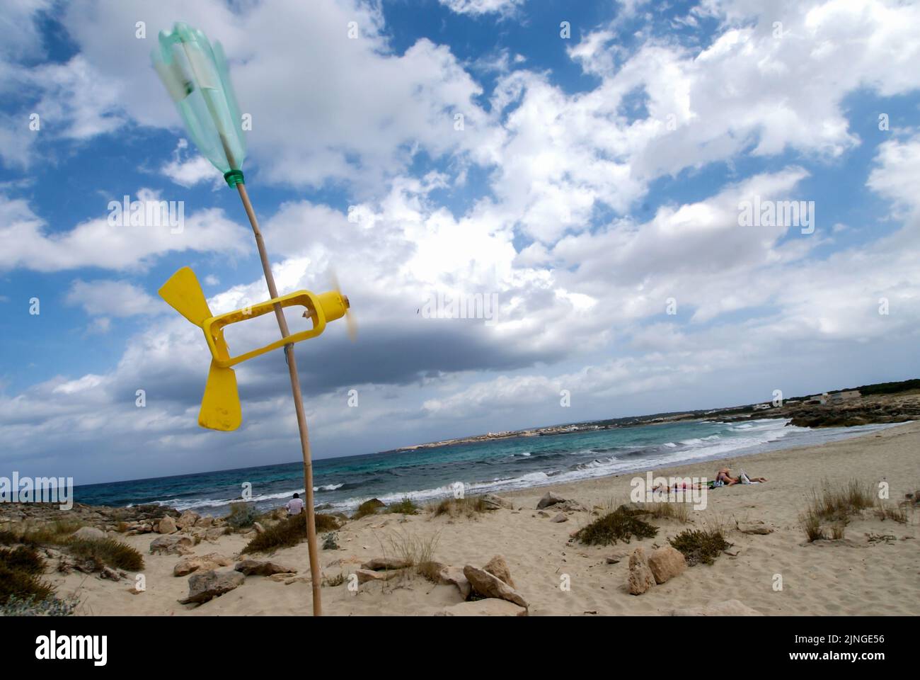 Handmade windmill created with recycled materials, Formentera Stock ...