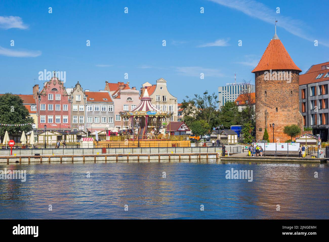 Historic tower and carousel in the harbor of Gdansk, Poland Stock Photo ...