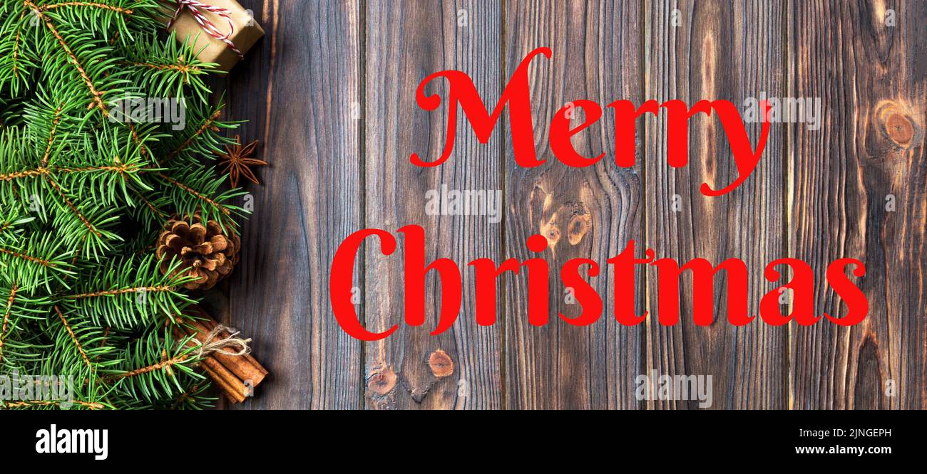 Merry Christmas text. Christmas background with copy space, banner top ...