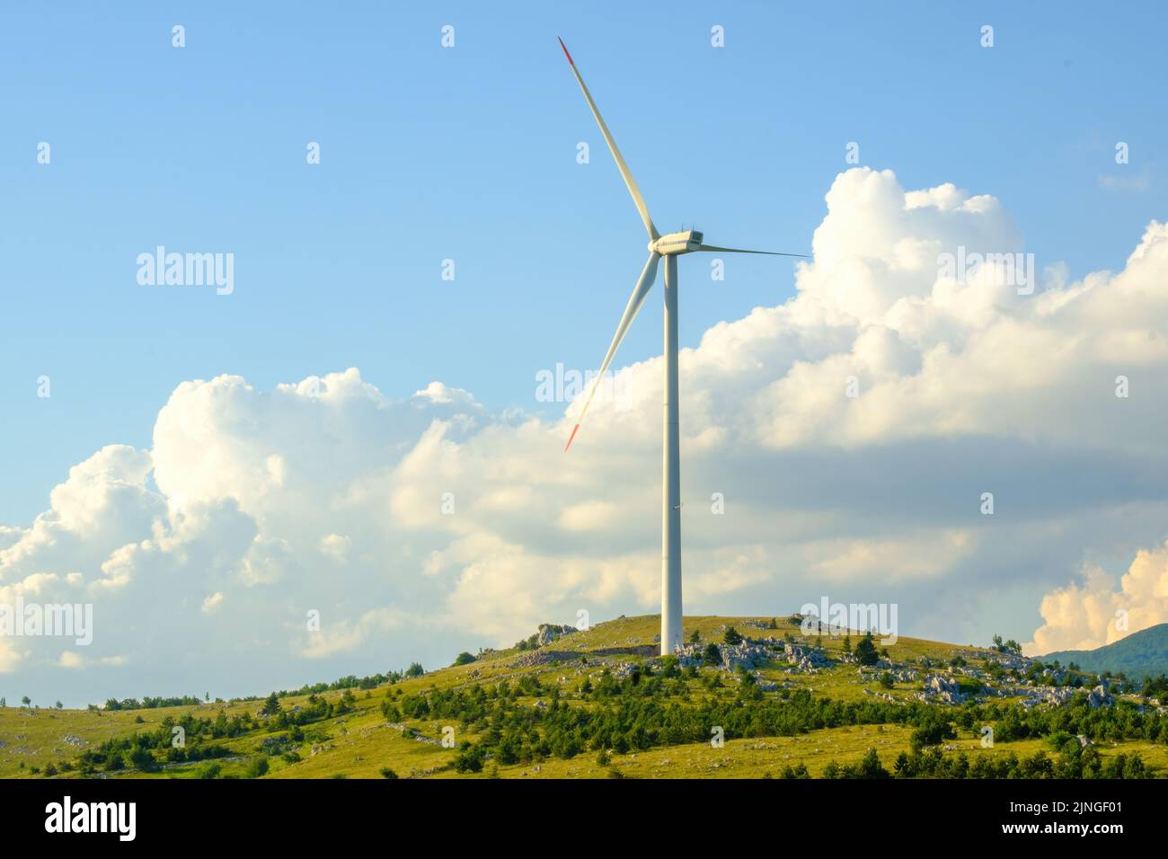 Wind turbine produce electrical green energy from kinetic energy. Tower ...