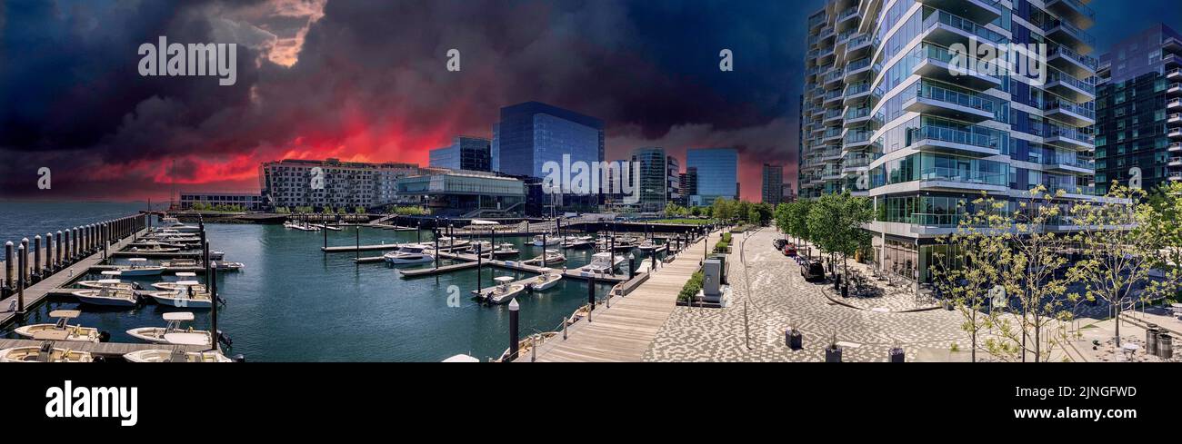 Wharf Walk along The Seaport/Innovation District in the South Boston ...