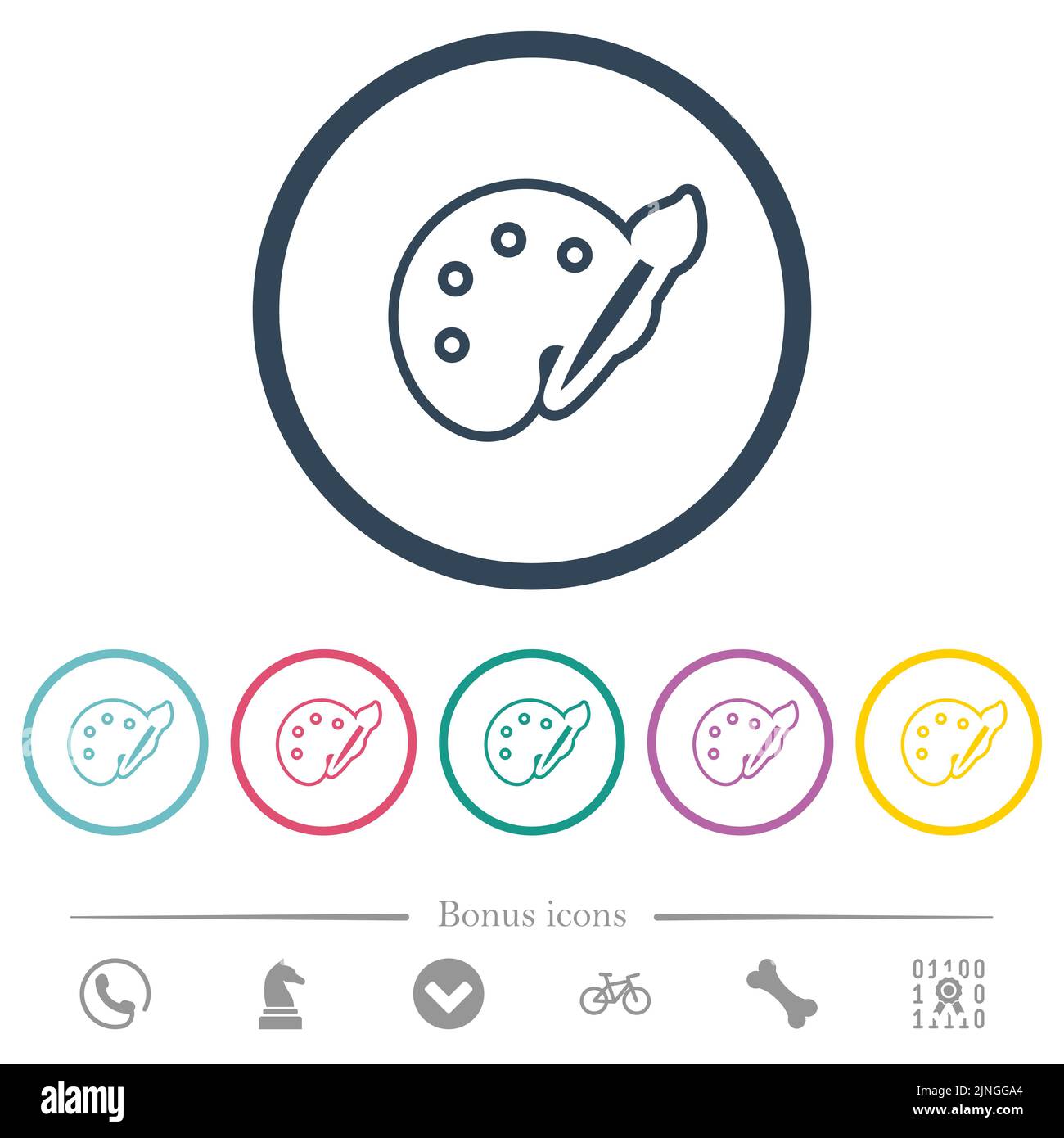 Paint kit outline flat color icons in round outlines. 6 bonus icons ...