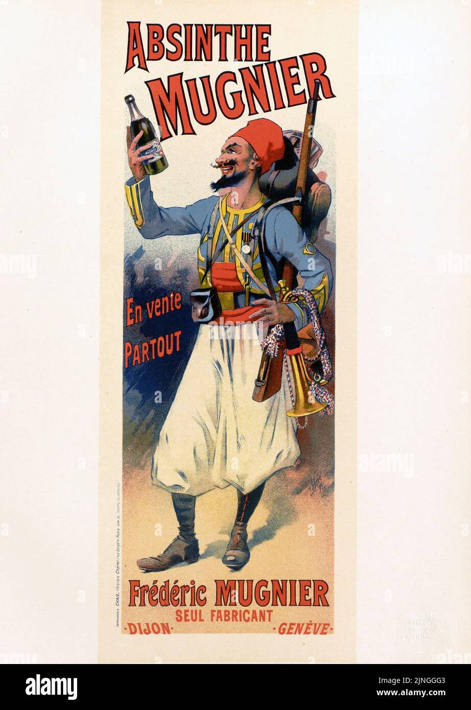desert legionnaire admiring a bottle of Absinthe Mugnier, vintage ...