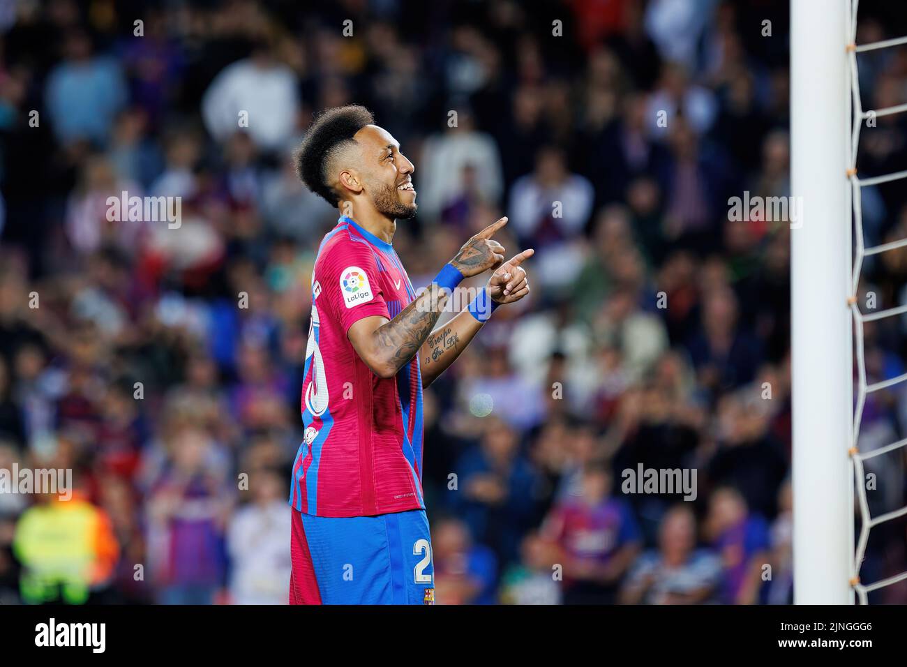 BARCELONA - MAY 10: Aubameyang celebrates after scoring a goal during ...