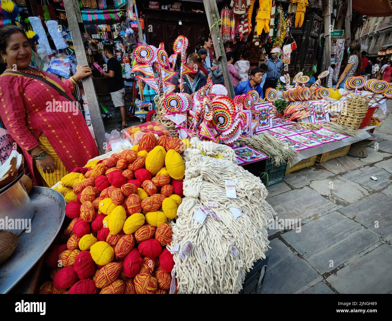 Kathmandu, Bagmati, Nepal. 11th Aug, 2022. Nepali people sell sacred ...