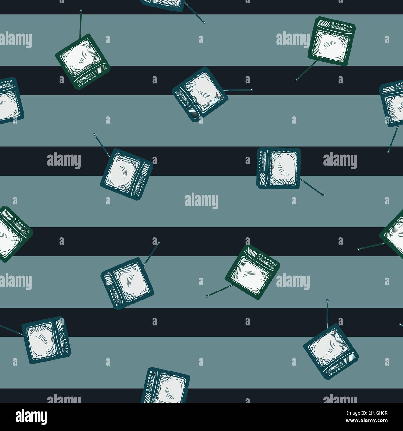 Retro TV with antenna engraved seamless pattern. Vintage television in ...