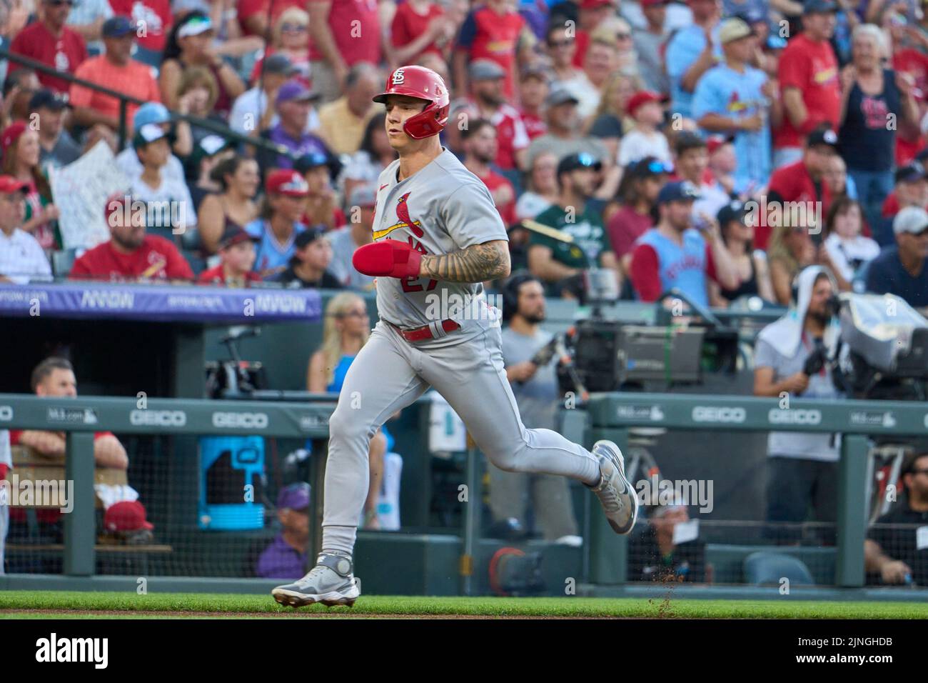 August 10 2022: Saint Louis left fielder Tyller O'Neil (25) runs home ...
