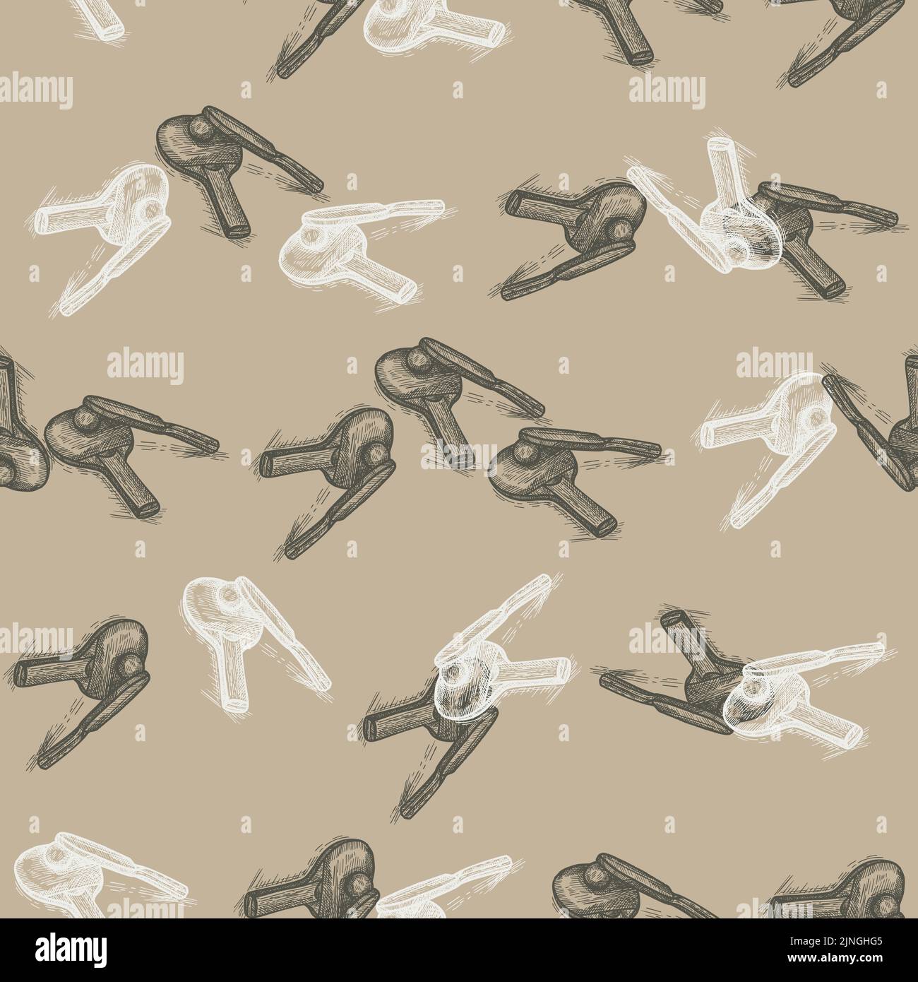 Ping pong racket engraved seamless pattern. Vintage sport elements for ...