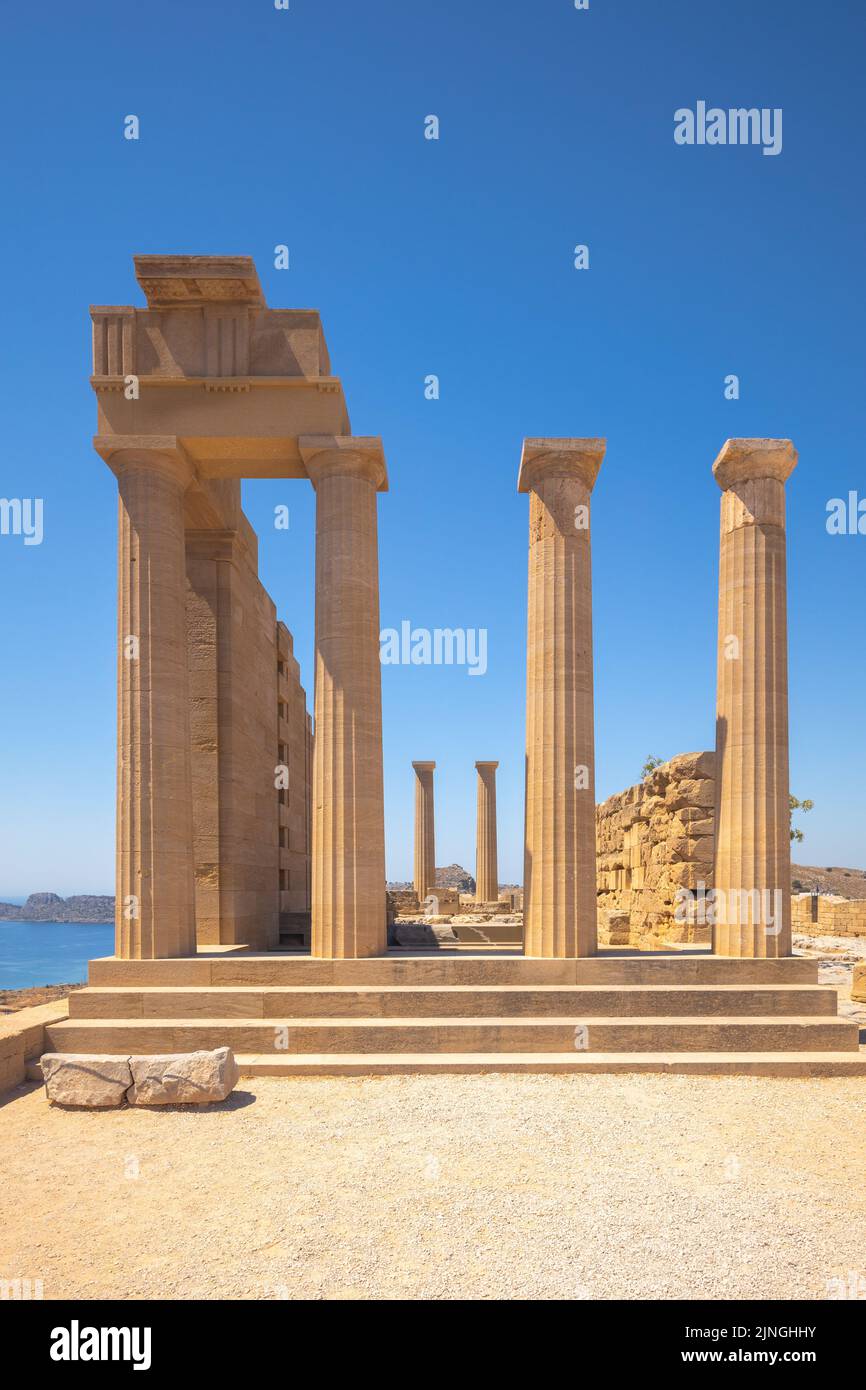 Acropolis of Lindos, the ruins of the Temple of Athena Lindia, Rhodes ...