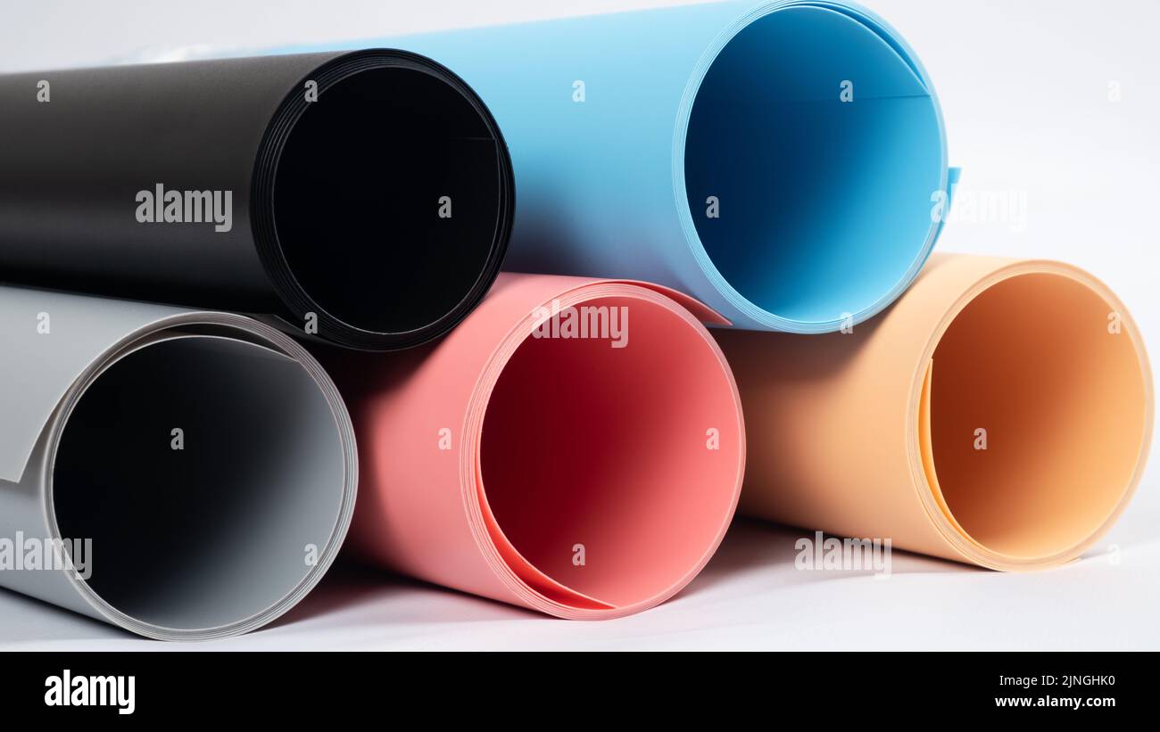 rolled vinyl pvc backgrounds for studio shooting Stock Photo - Alamy