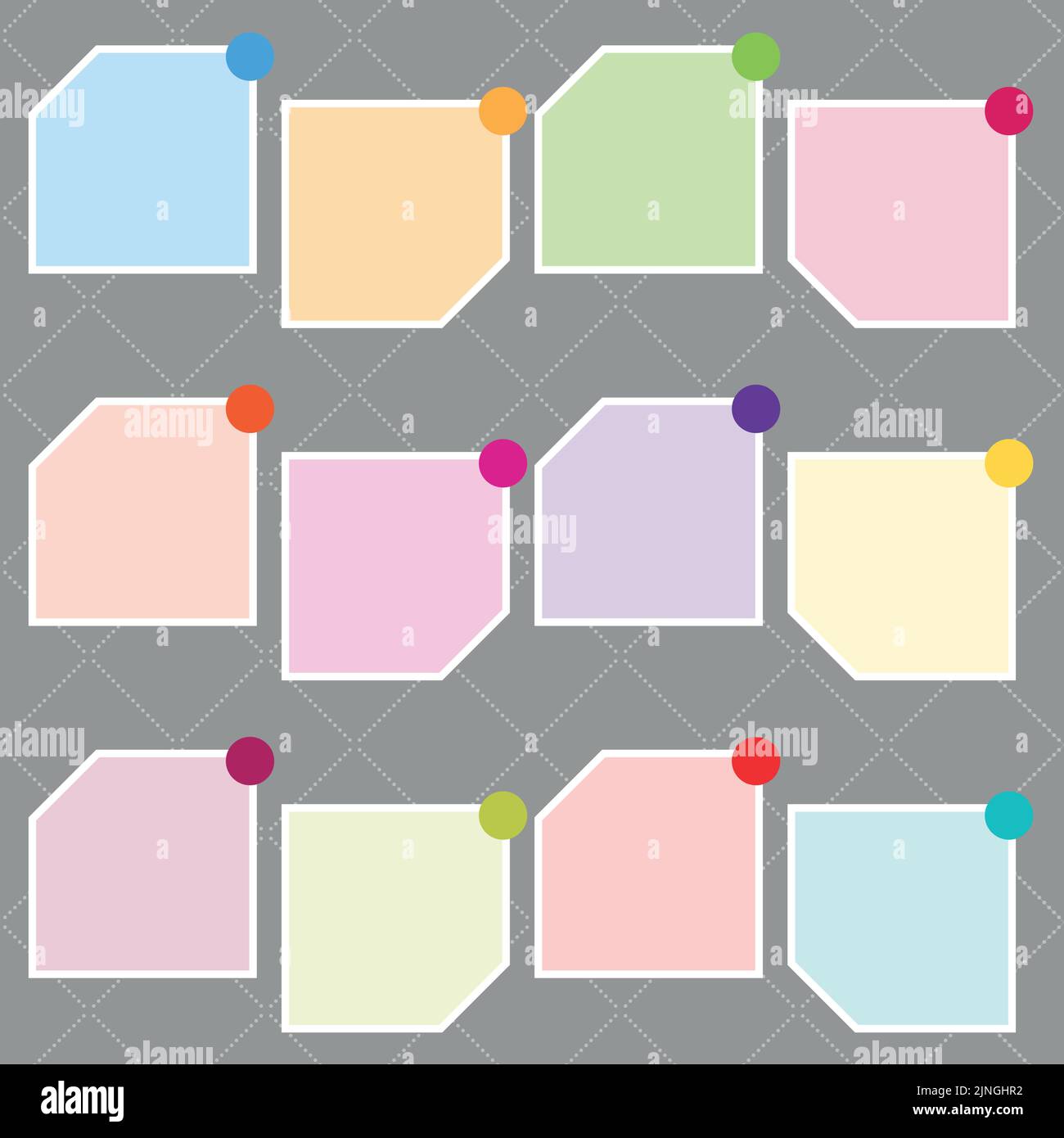 Collection of different colored sheets of note papers with curled ...