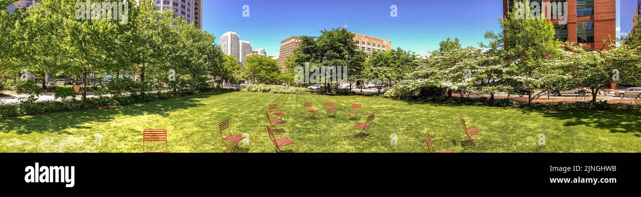Boston Cityscape Skyline Panorama and the Rose Kennedy Greenway in ...