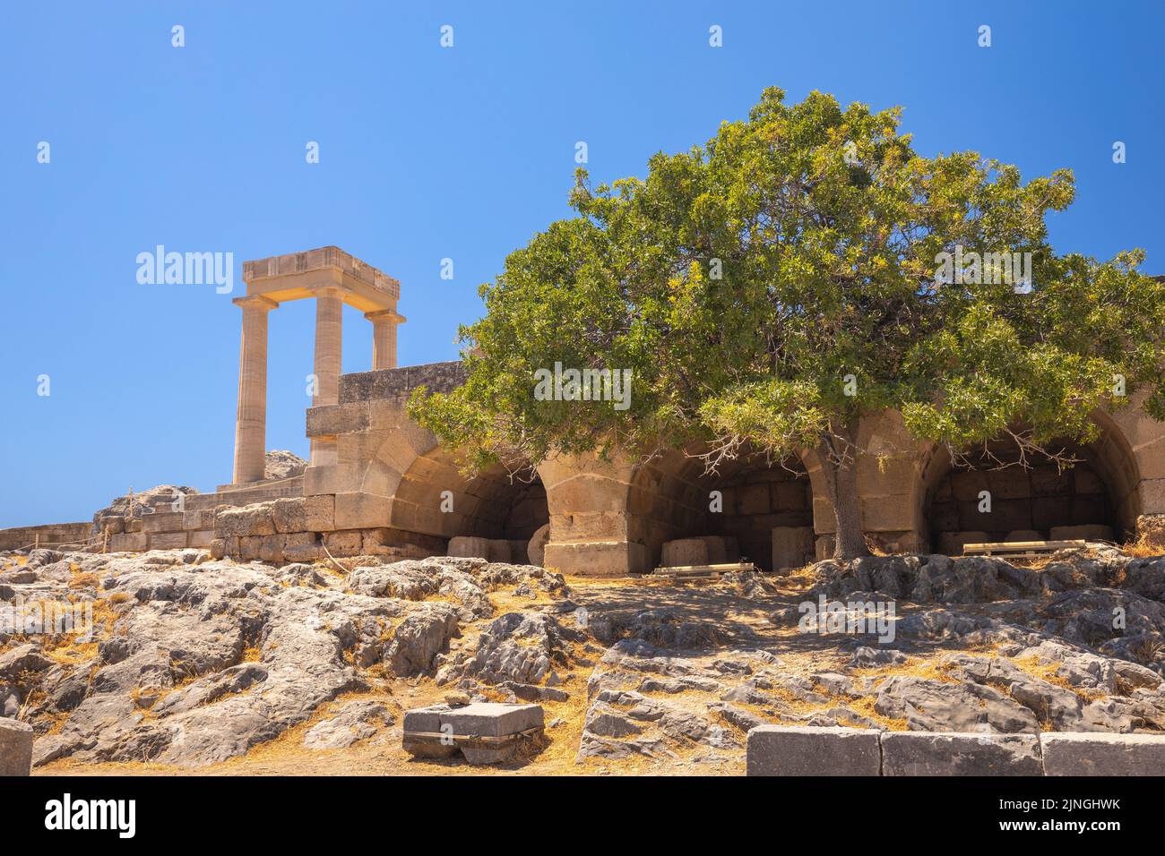 The Acropolis of Lindos, historical architecture in Rhodes island ...