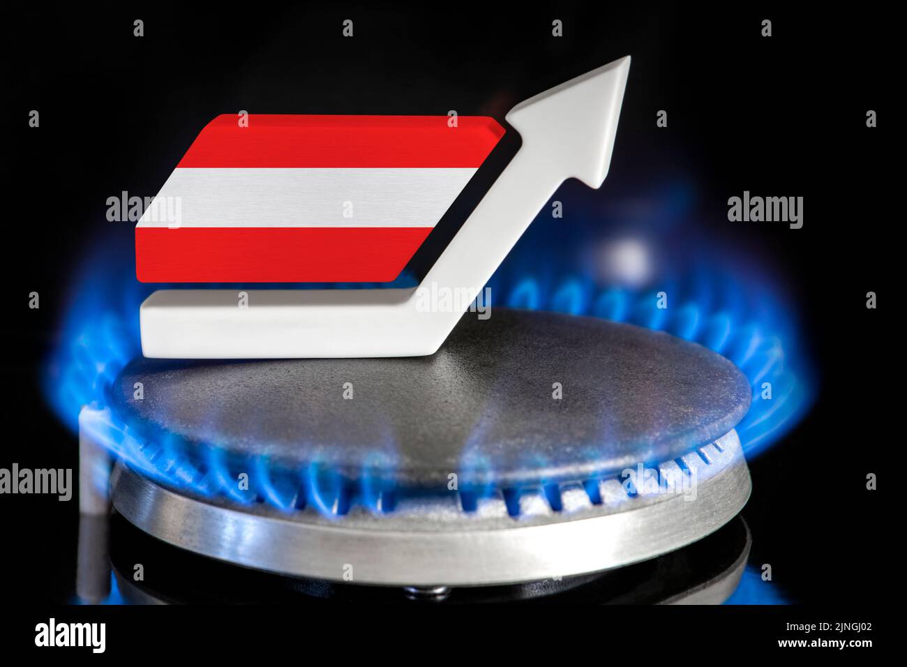 Gas price. Rise in gas prices in Austria. A burner with a flame and an ...