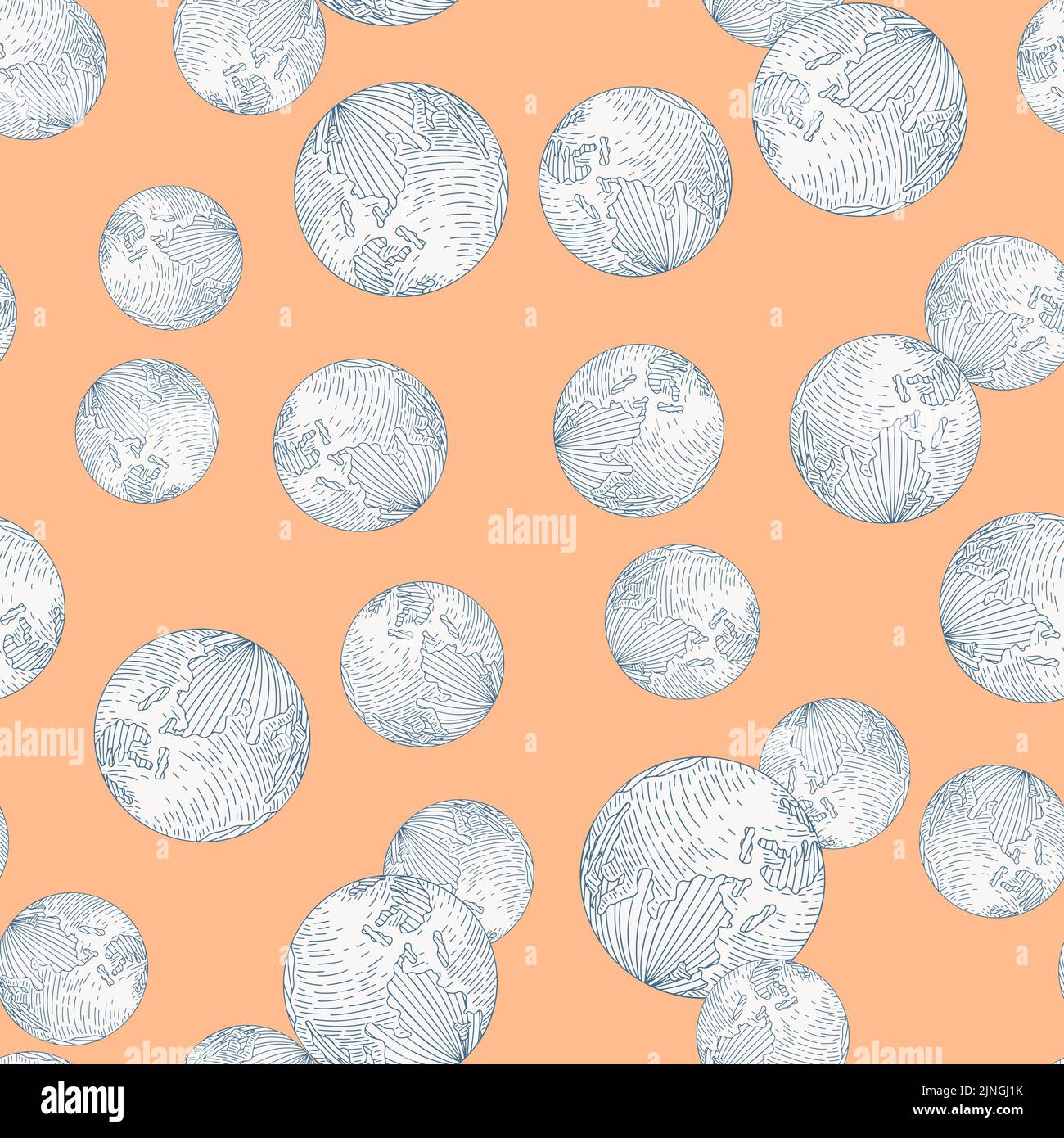 Planet earth engraved seamless pattern. Vintage sphere of world in hand ...