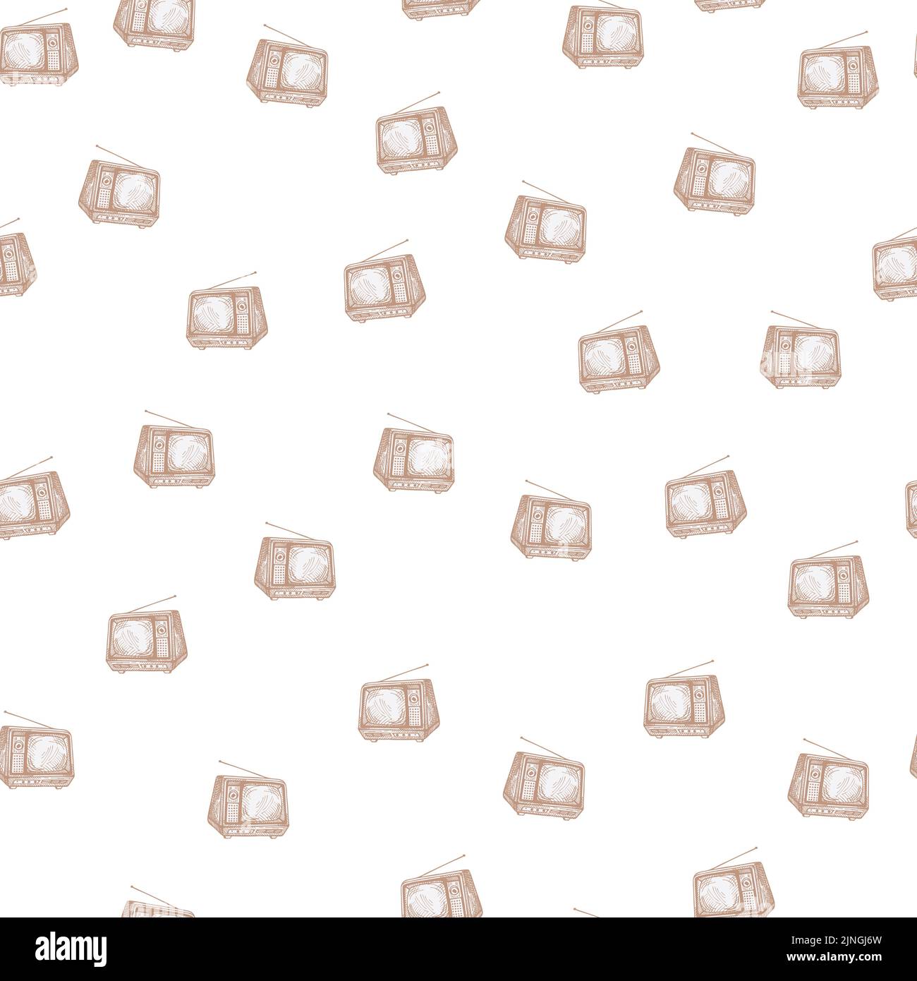 Retro TV engraved seamless pattern. Vintage television with antenna in ...