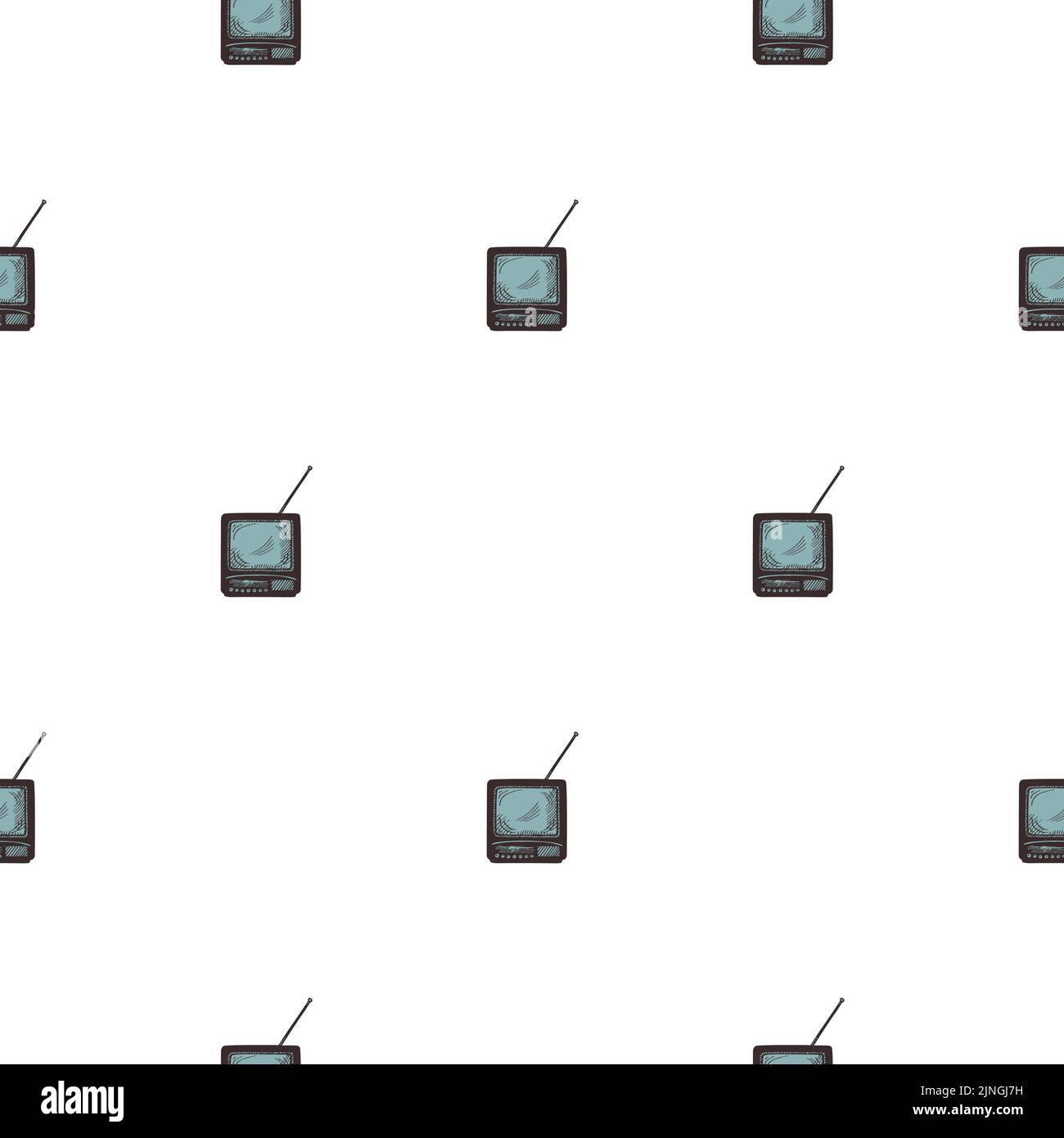 Retro TV with antenna engraved seamless pattern. Vintage television in ...