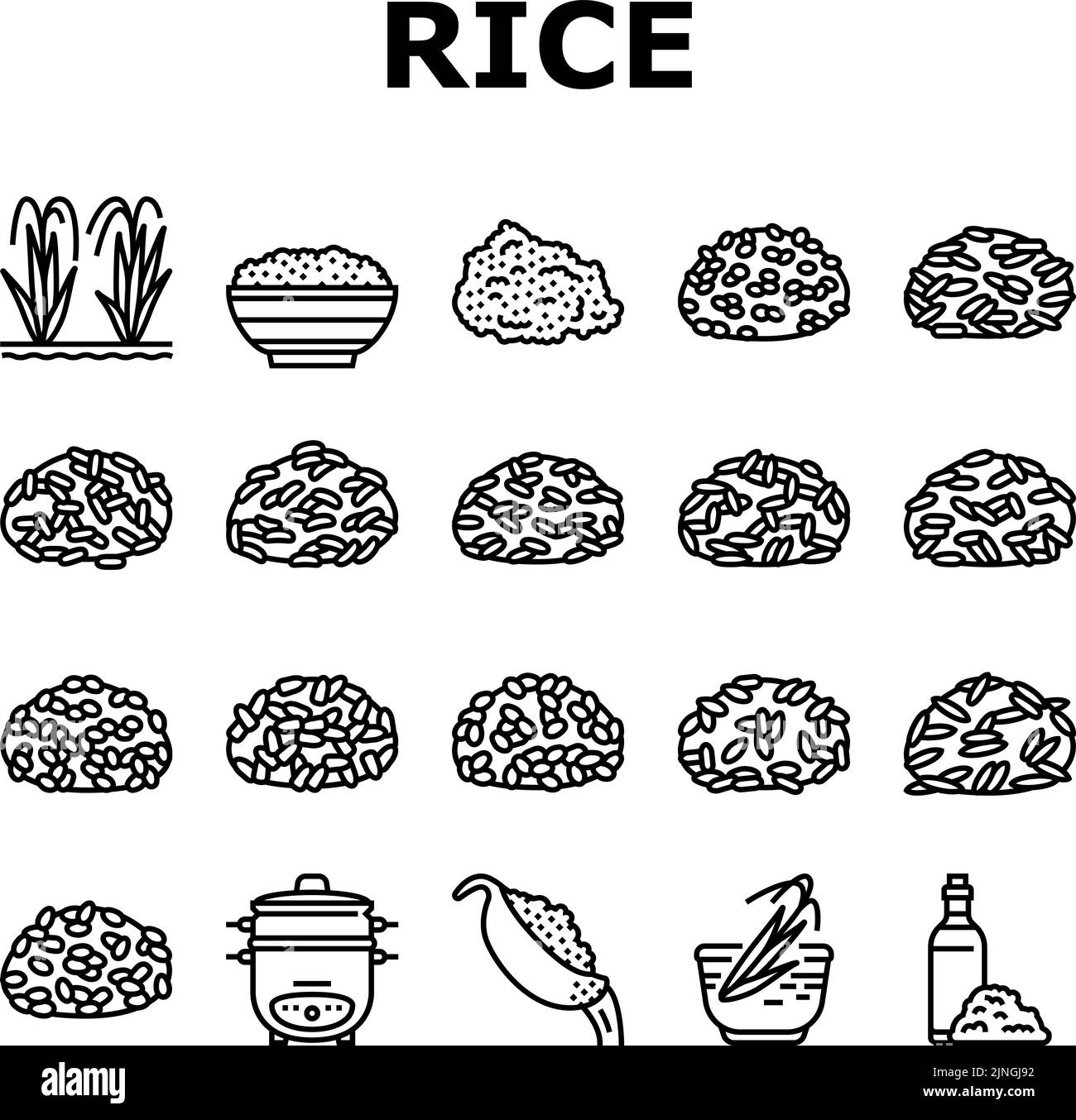 Rice For Preparing Delicious Food Icons Set Vector Stock Vector Image ...