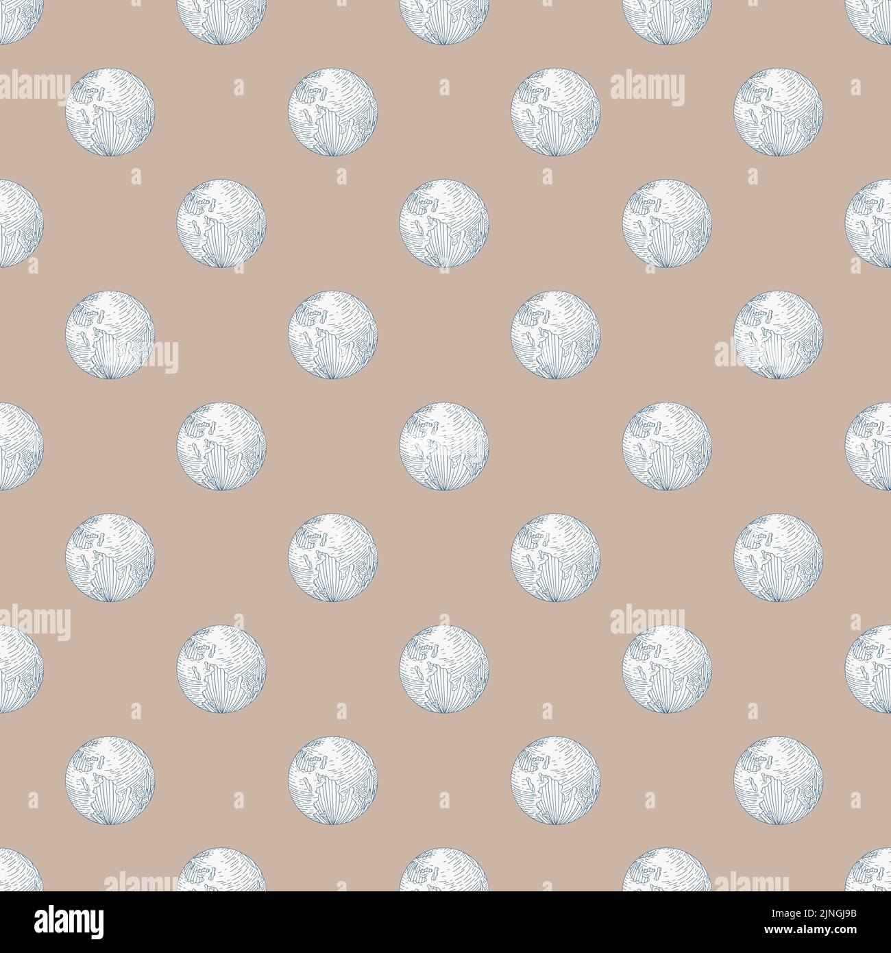 Planet earth engraved seamless pattern. Vintage sphere of world in hand ...