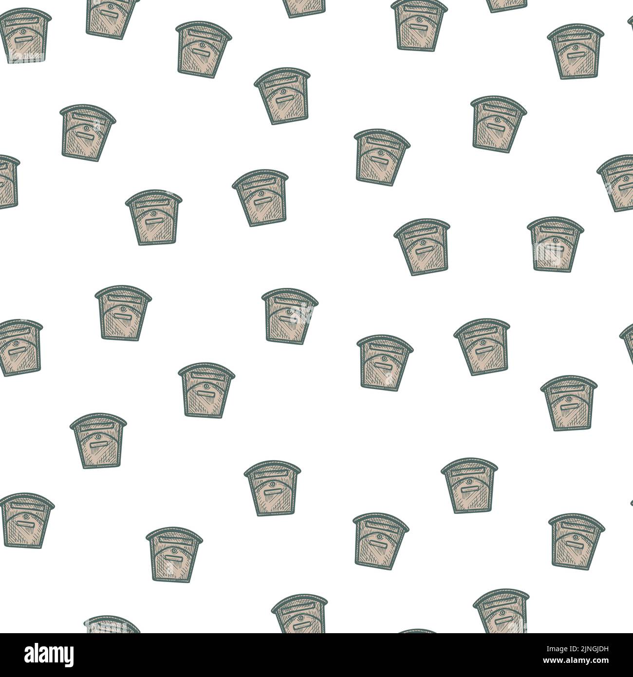 Mailbox engraved seamless pattern. Vintage letterbox in hand drawn ...