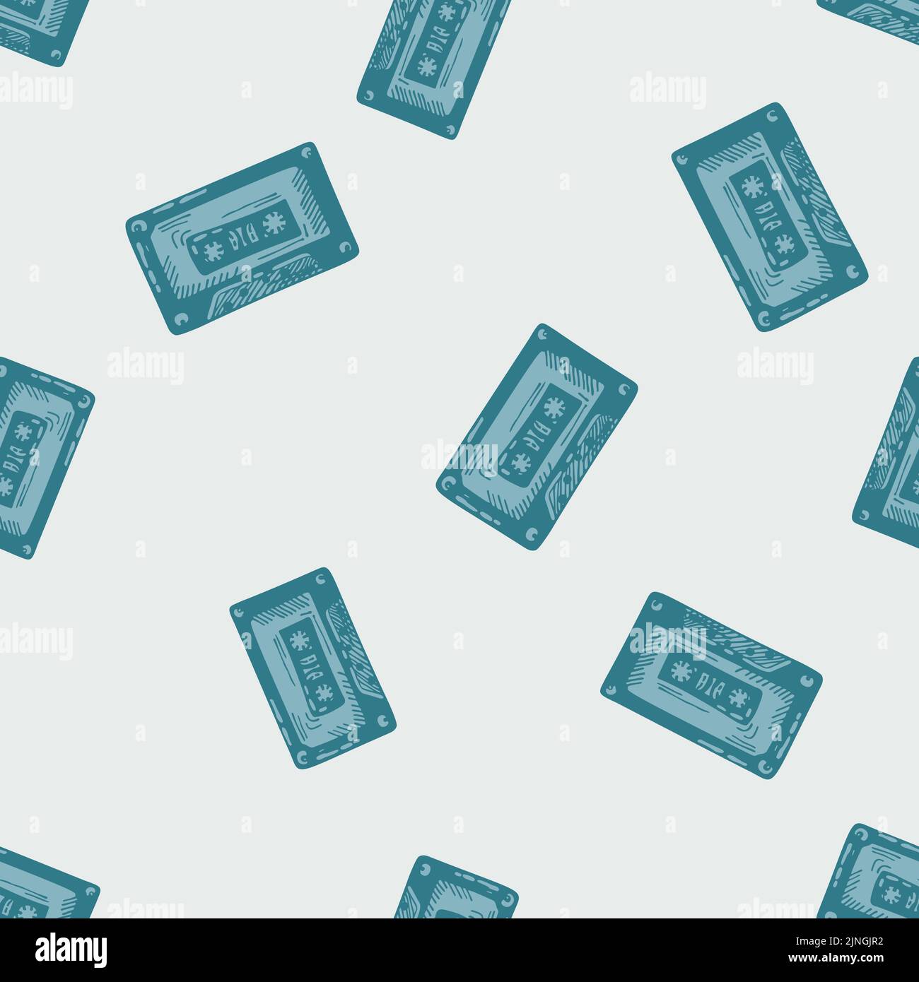 Audio cassette tape engraved seamless pattern. Vintage music cassette ...