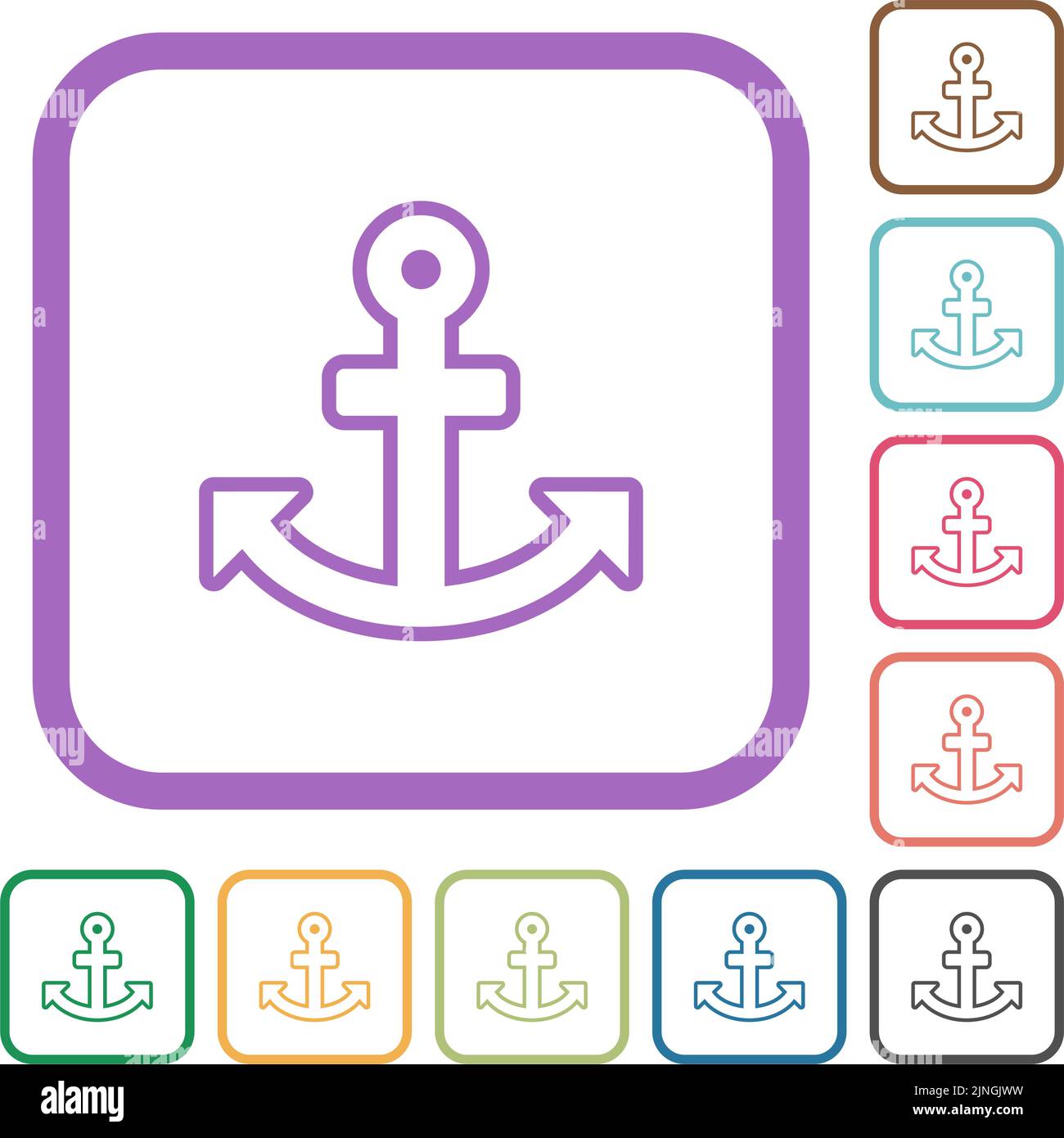 Anchor Outline Simple Icons In Color Rounded Square Frames On White Background Stock Vector