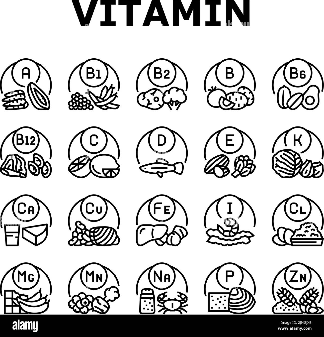Vitamin Mineral Medical Complex Icons Set Vector Stock Vector Image ...