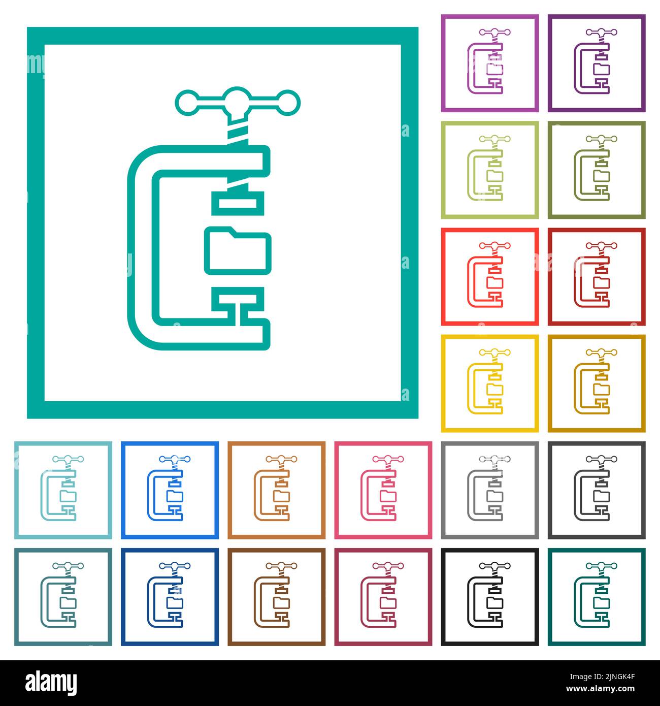 Folder compression outline flat color icons with quadrant frames on ...