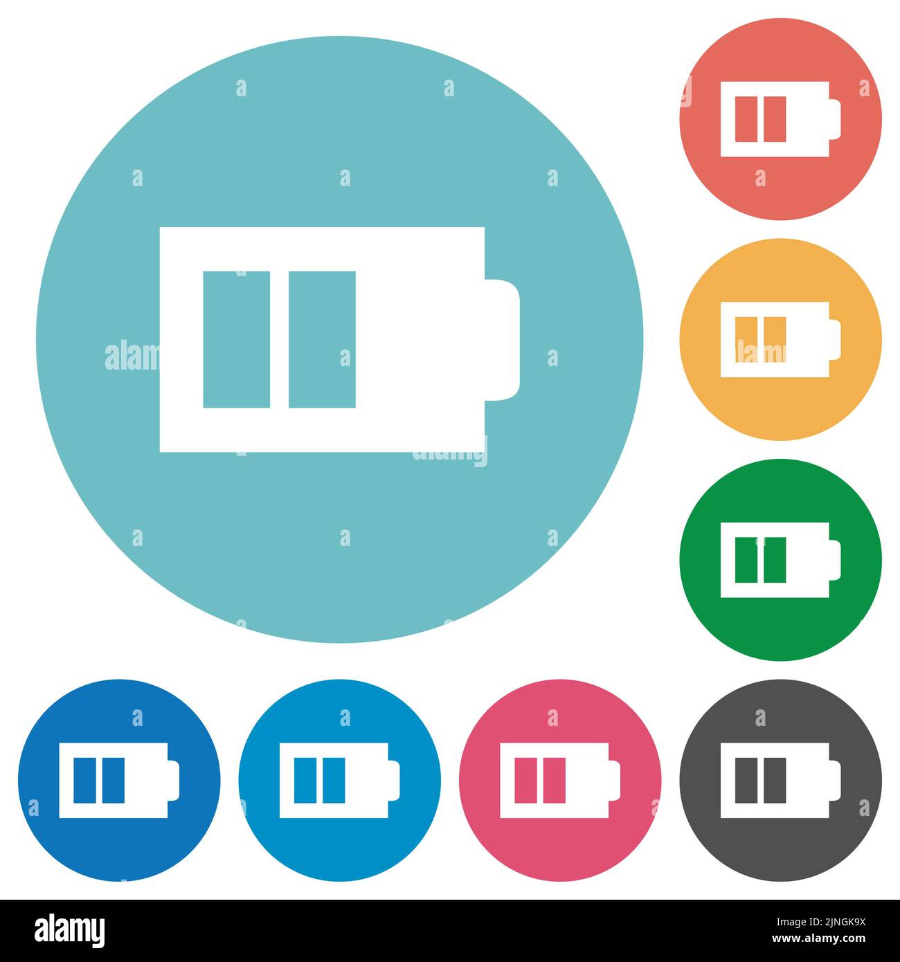 Half battery with two load units alternate flat white icons on round ...