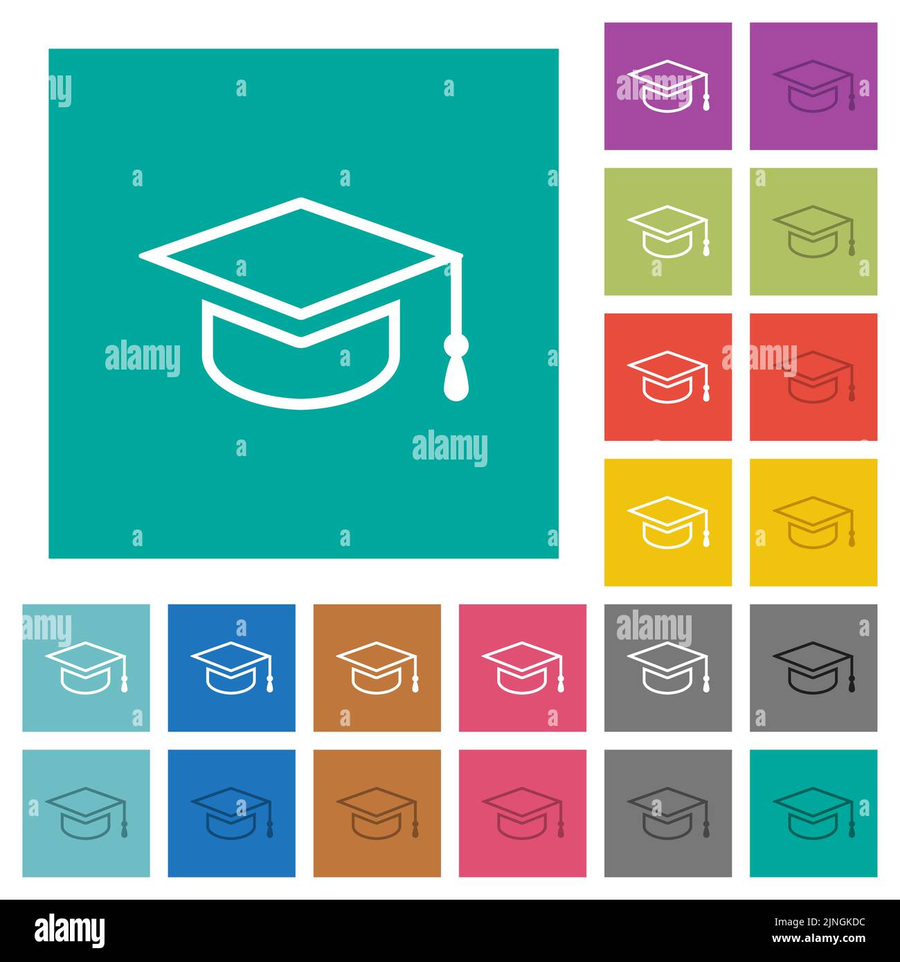 Graduation cap outline multi colored flat icons on plain square backgrounds. Included white and ...