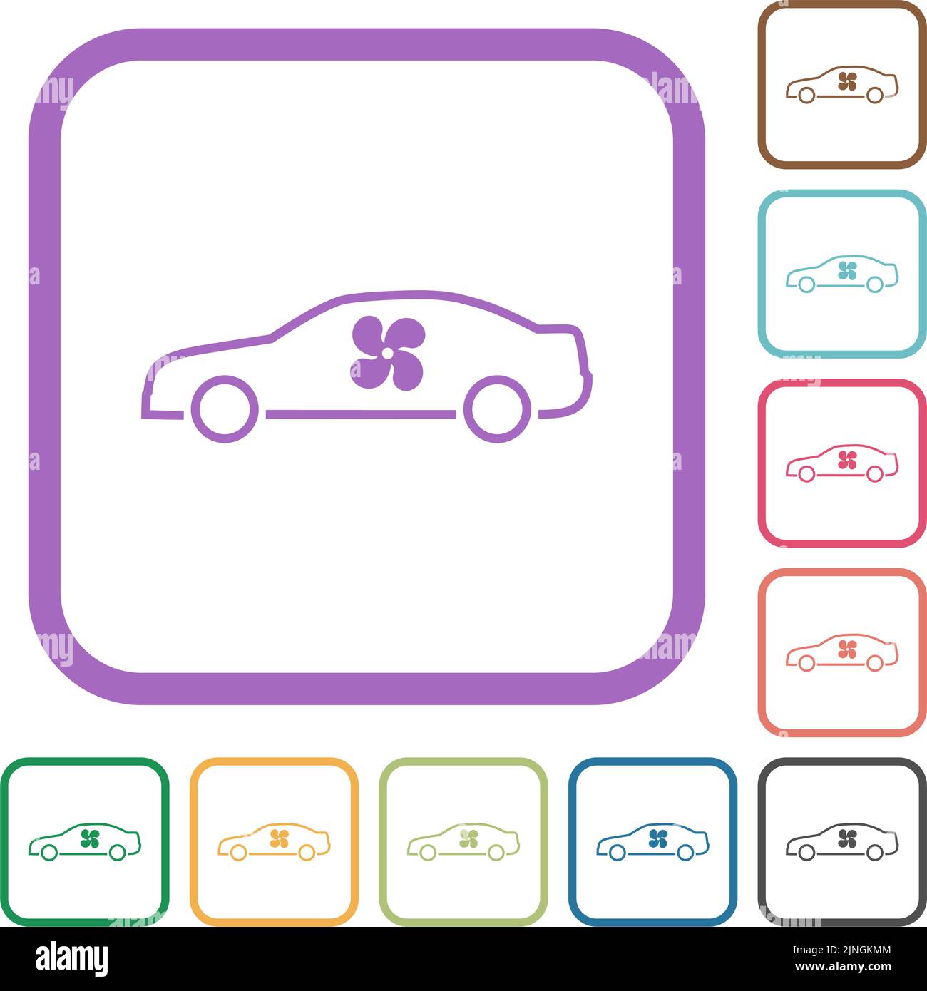 Car interior ventillation simple icons in color rounded square frames ...