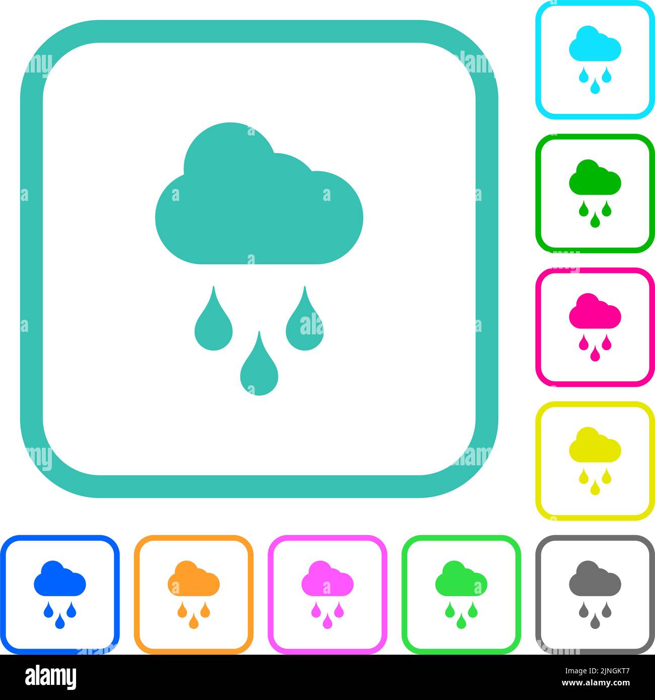 Rainy weather vivid colored flat icons in curved borders on white ...